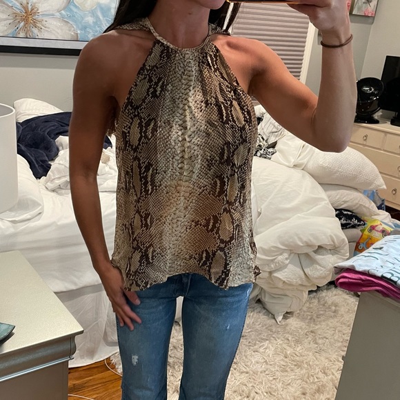 Zara | Tops | Zara Snakeskin Printed Flowing Open Back Halter Top ...